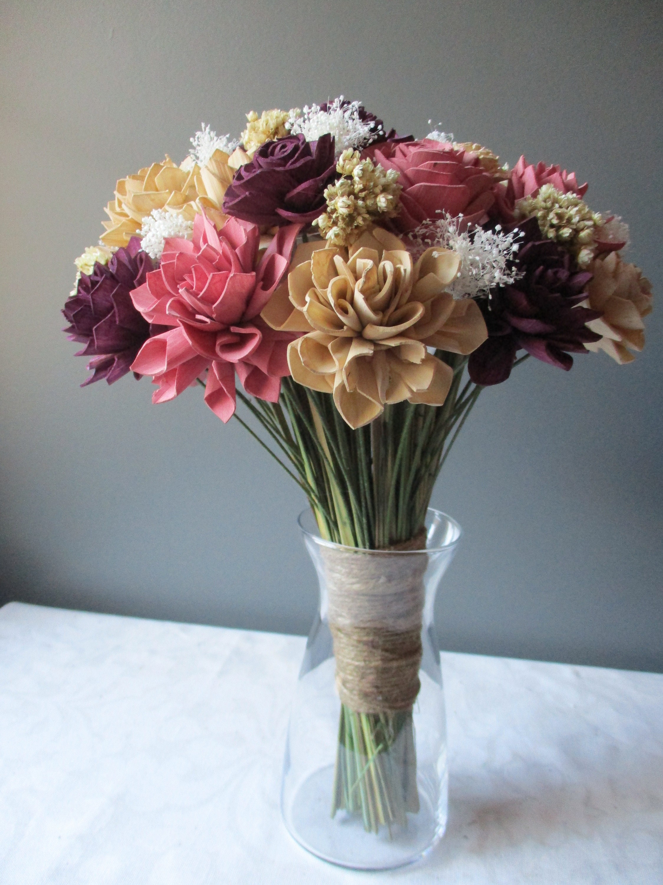 Blushing Bride-tea Rose Blush Dark Plum Linen Wood Flower | Etsy