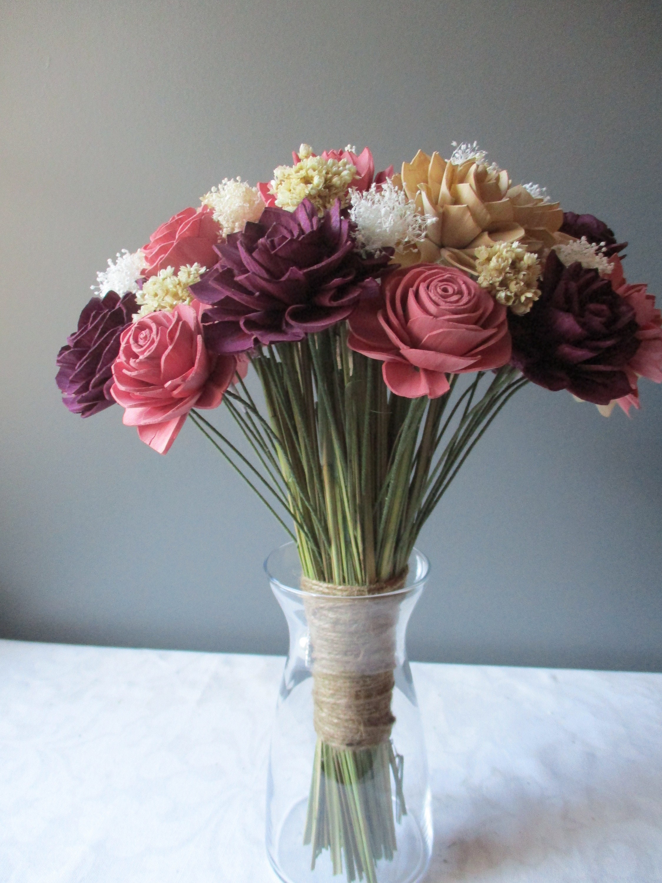 Blushing Bride-tea Rose Blush Dark Plum Linen Wood Flower | Etsy