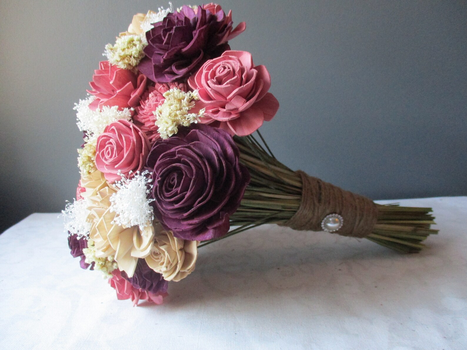 Blushing Bride-tea Rose Blush Dark Plum Linen Wood Flower | Etsy