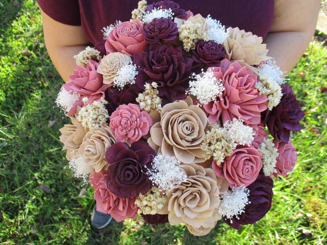 Blushing Bride-tea Rose Blush Dark Plum Linen Wood Flower - Etsy