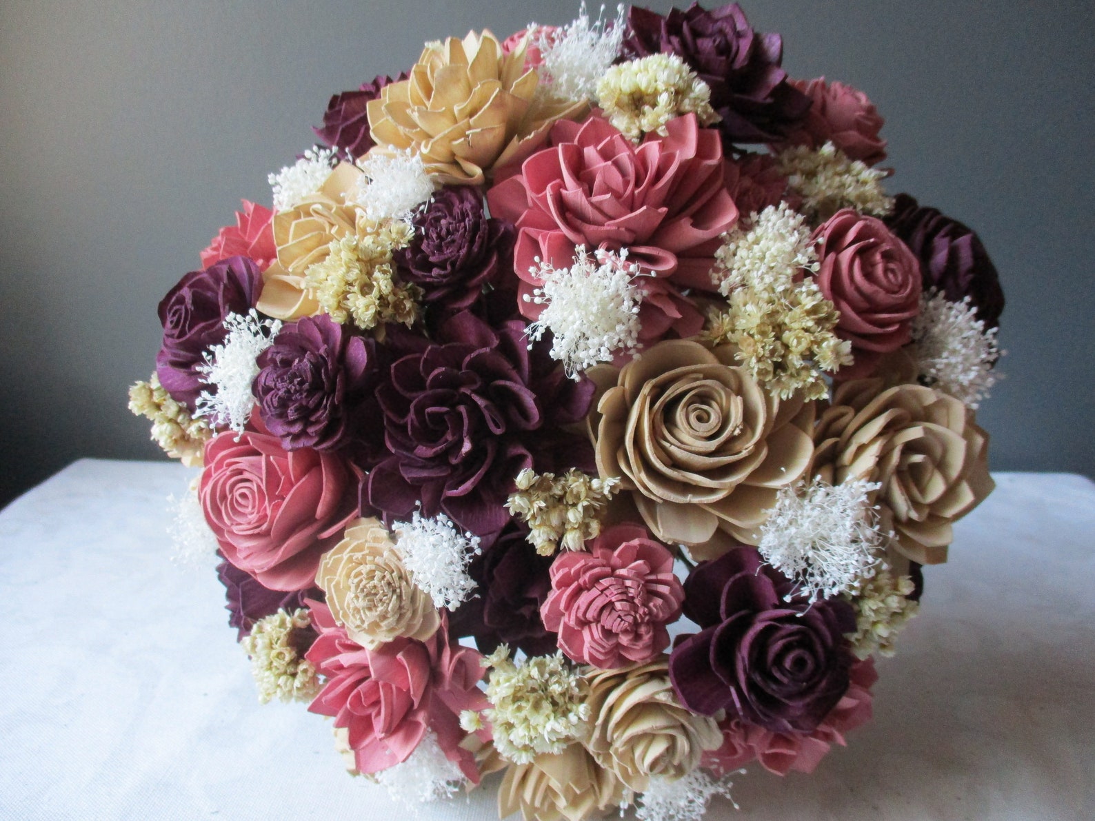 Blushing Bride-tea Rose Blush Dark Plum Linen Wood Flower | Etsy