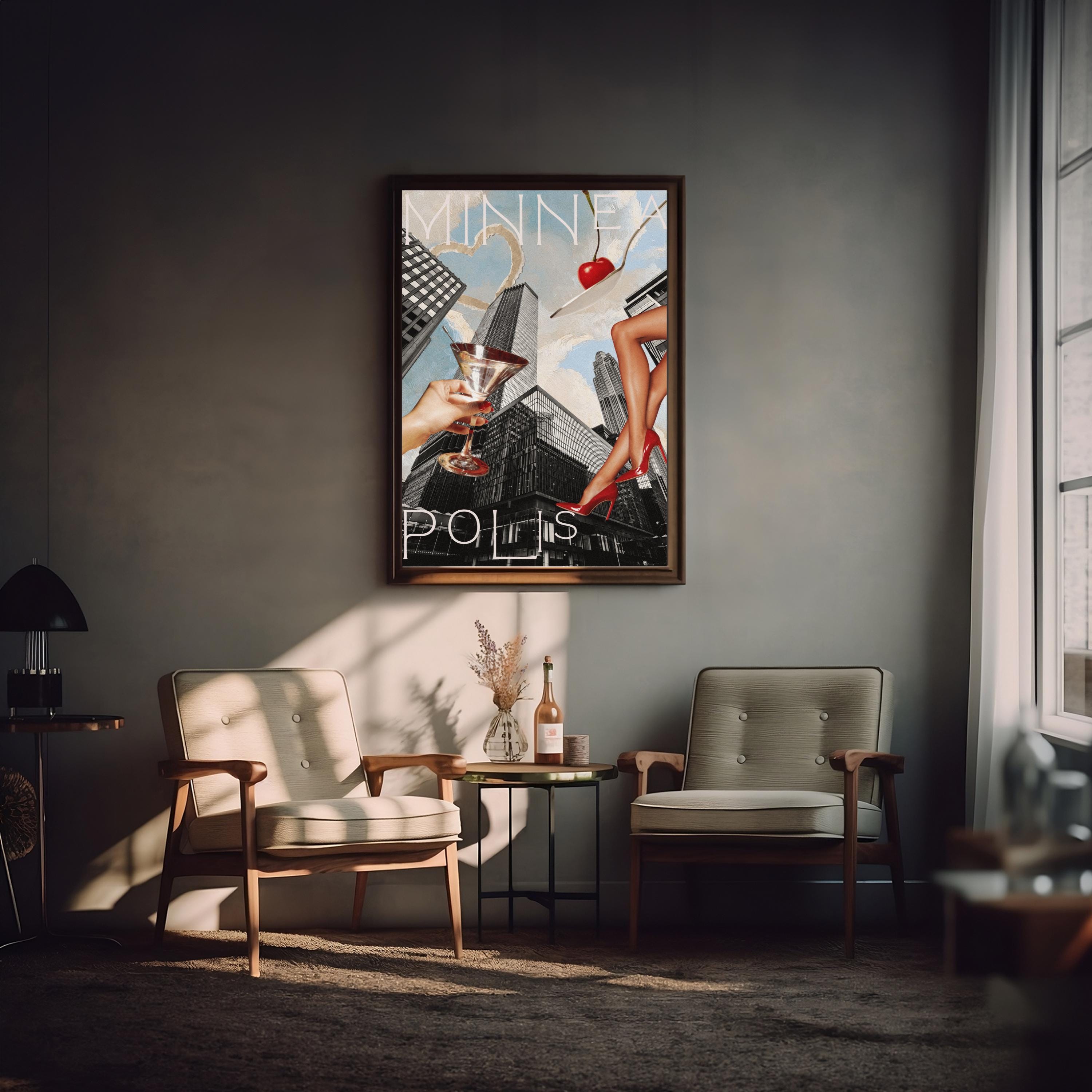 Downtown Minneapolis Retro Y2K Inspired Graphic Wall Art Poster Print ...