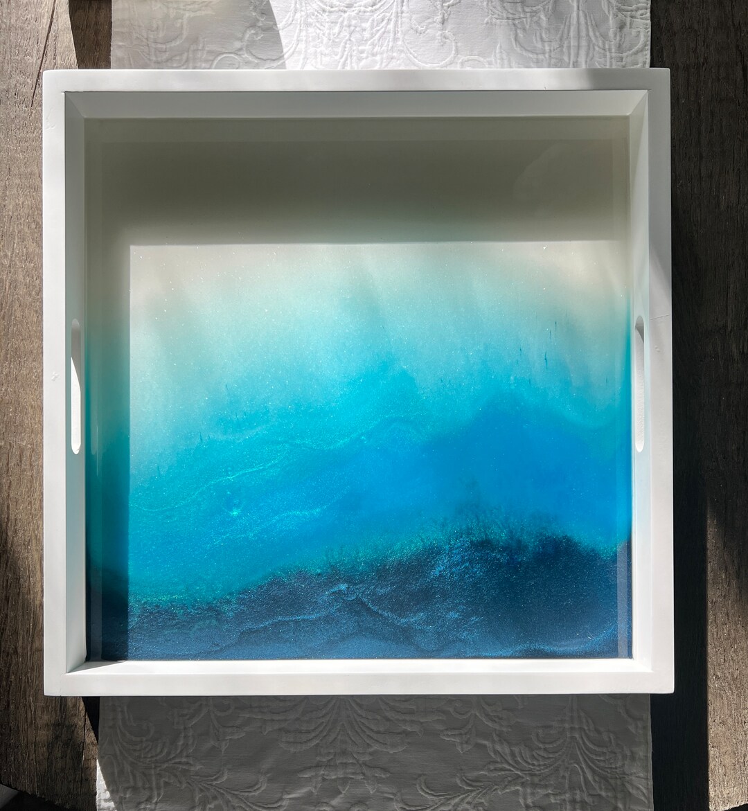 Coffee Tray, Square Serving Tray, Blue Ottoman Tray, Decorative Ocean ...