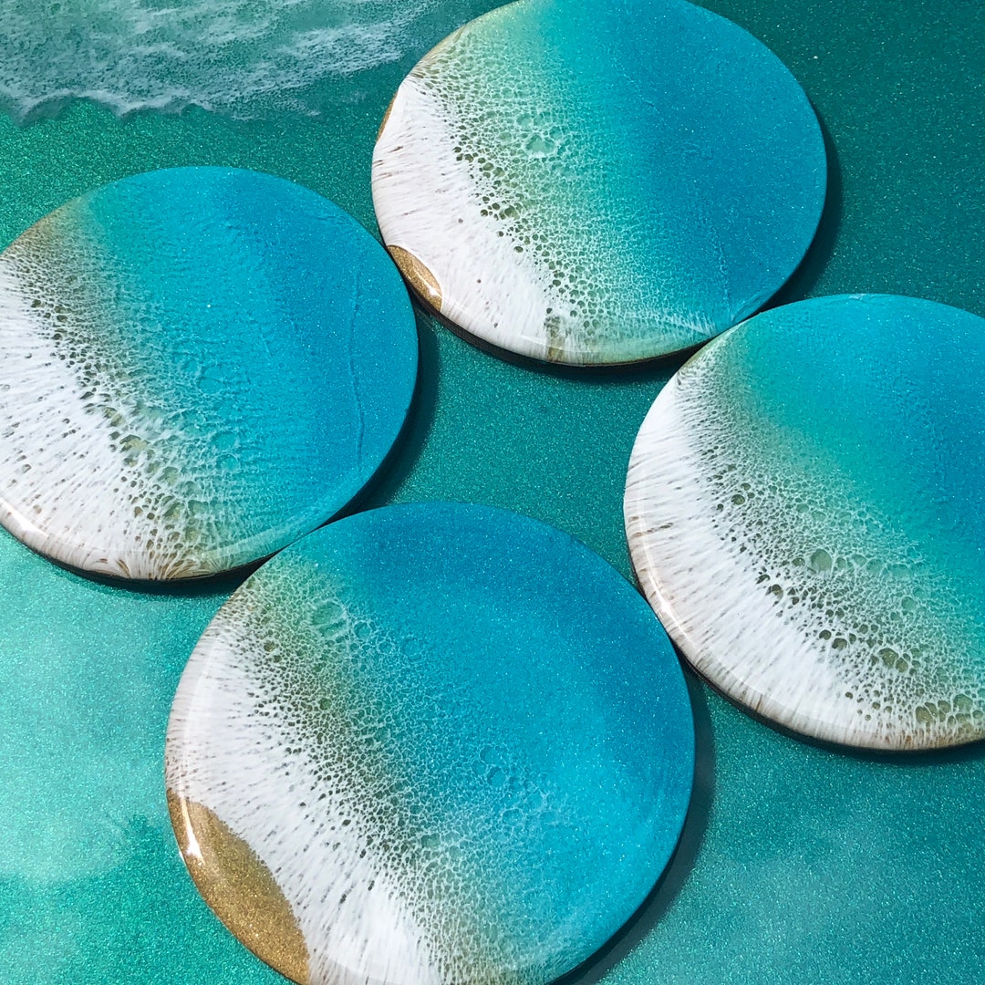 Seascape Coasters, Ocean Coasters, Blue Coasters Set, Waves ...