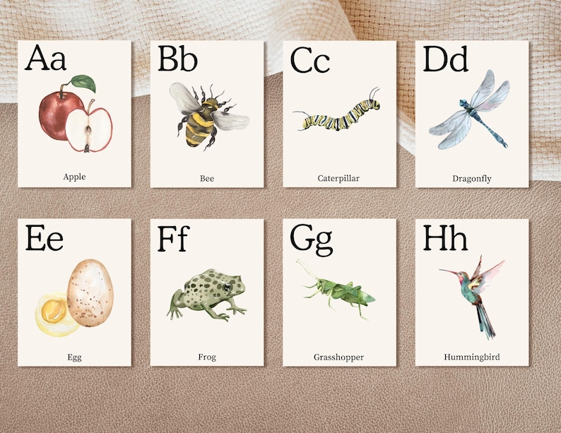 Watercolor Alphabet Flashcards | Natural ABC Cards for Kids (PDF) - Etsy