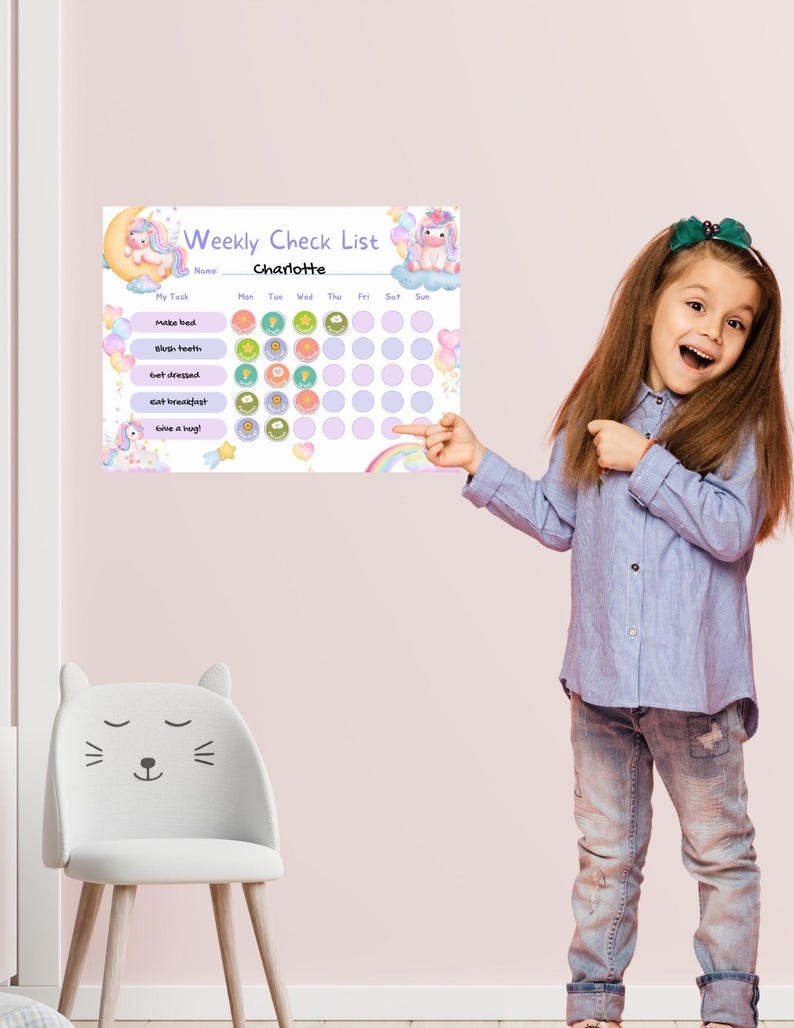 Printable Unicorn Chore Chart for Kids | Weekly Routine Checklist ...