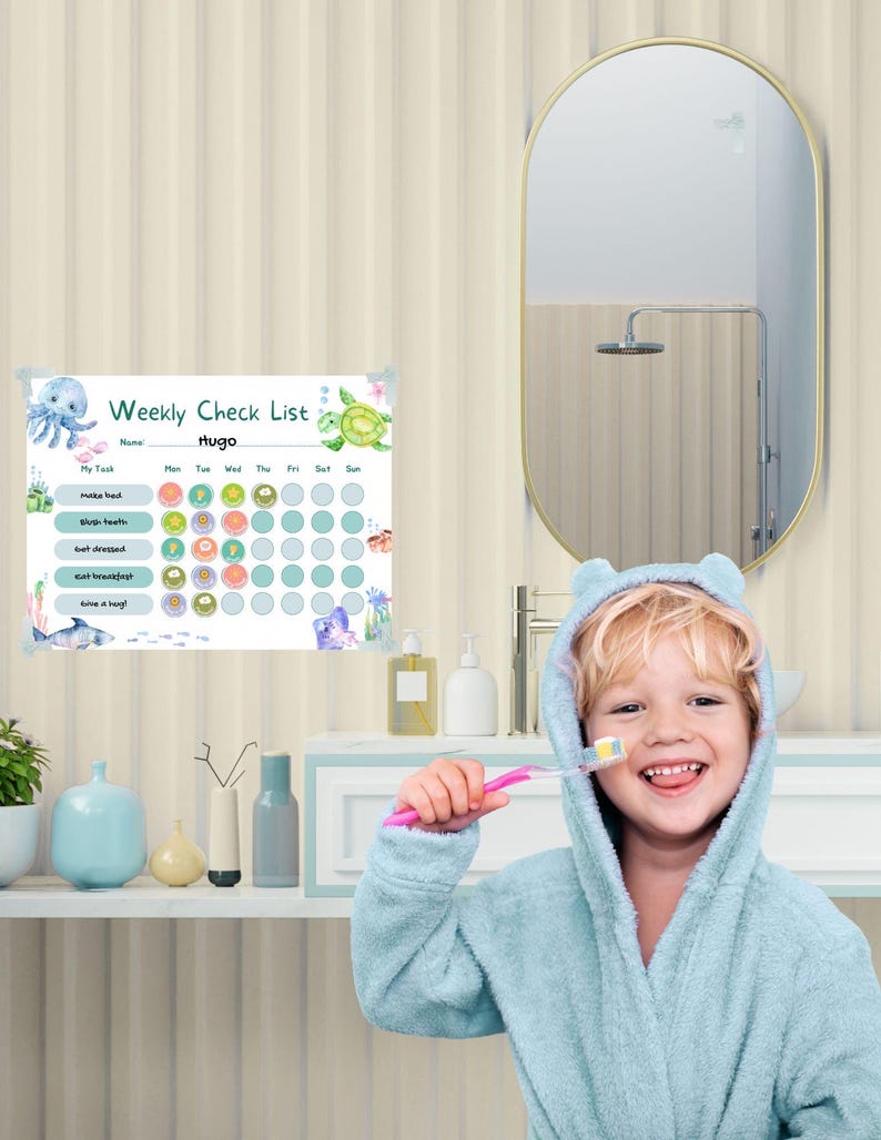 Sea Creatures Chore Chart for Kids: Weekly Routine Tracker (PDF) - Etsy