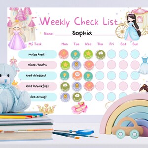 Printable Princess Chore Chart for Kids | Weekly Routine Checklist ...