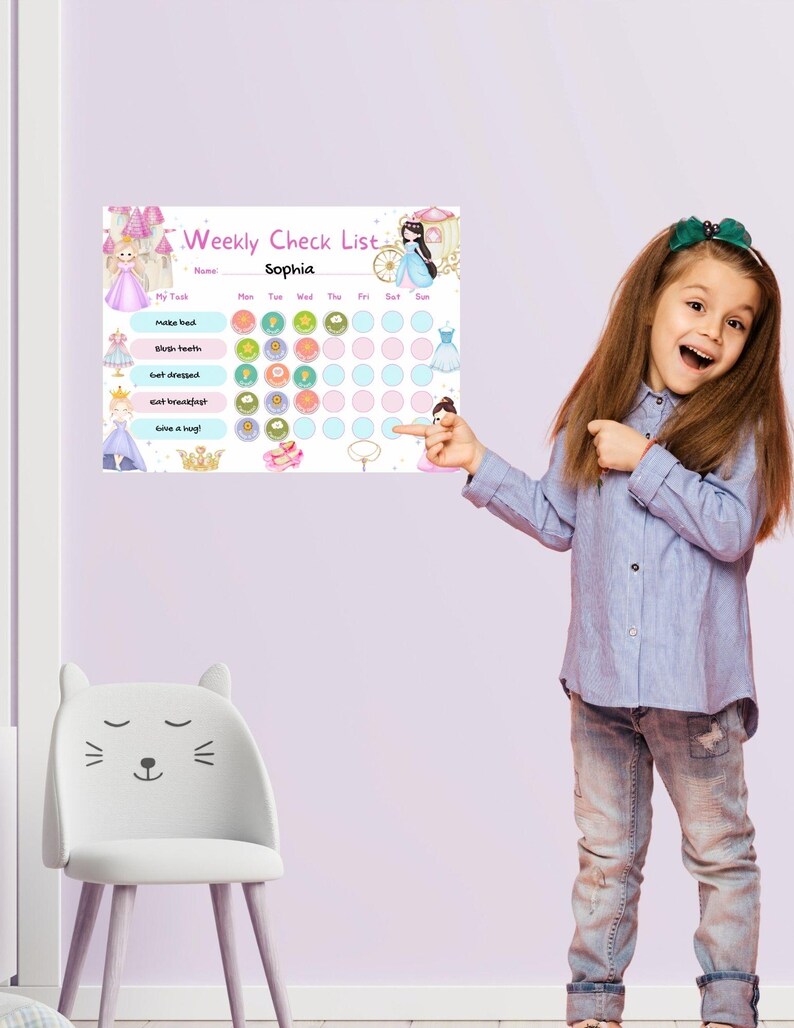 Printable Princess Chore Chart for Kids | Weekly Routine Checklist ...