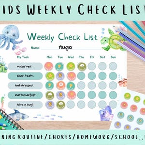 Sea Creatures Chore Chart for Kids: Weekly Routine Tracker (PDF) - Etsy