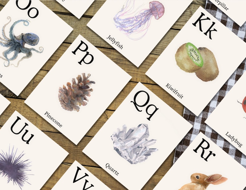 Watercolor Alphabet Flashcards | Natural ABC Cards for Kids (PDF) - Etsy