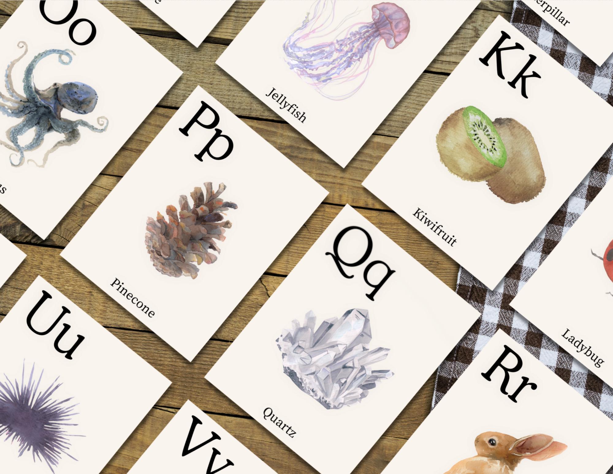 Watercolor Alphabet Flashcards | Natural ABC Cards for Kids (PDF ...