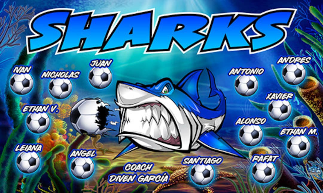 Soccer Sharks Team Banners, Printed Vinyl Banner. 3-5 Bus. Days - Rebel ...