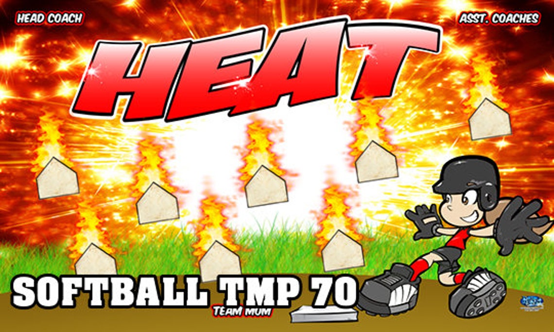 Heat - Fire Softball Banners, 3'x5' Printed Vinyl Banner. 3-5 Bus. Days ...