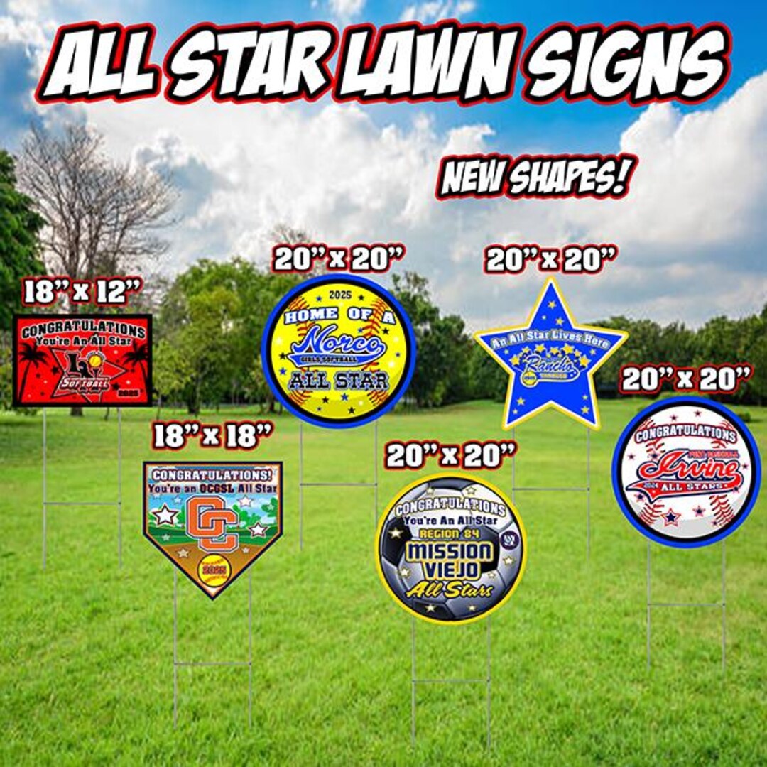 All Star Lawn Sign Custom Shapes - Softball / Baseball / All Sports ...