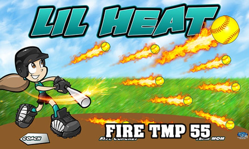 Heat - Fire Softball Banners, 3'x5' Printed Vinyl Banner. 3-5 Bus. Days ...