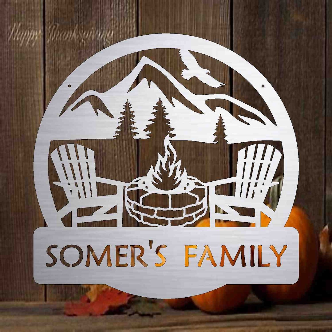 Stone Firepit Camping Monogram Signpersonalized Metal - Etsy