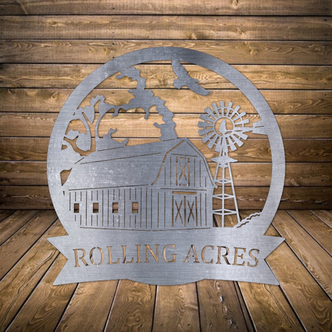 Metal Sign With Farm Scene Barn and Windmill Customized With Your Name ...