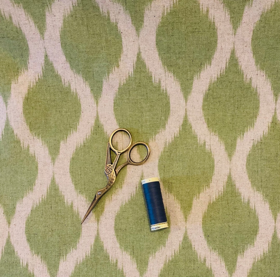 Green Soft Furnishing Fabric, Green/natural Contemporary Ikat, Curtain ...