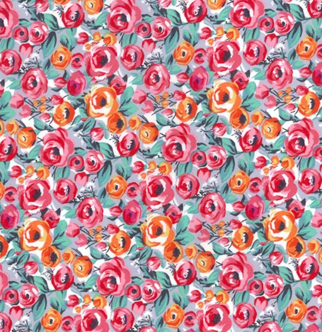 REMNANT PIECE 1.9 M Bright Floral Fabric- Rose & Hubble 100% Cotton ...
