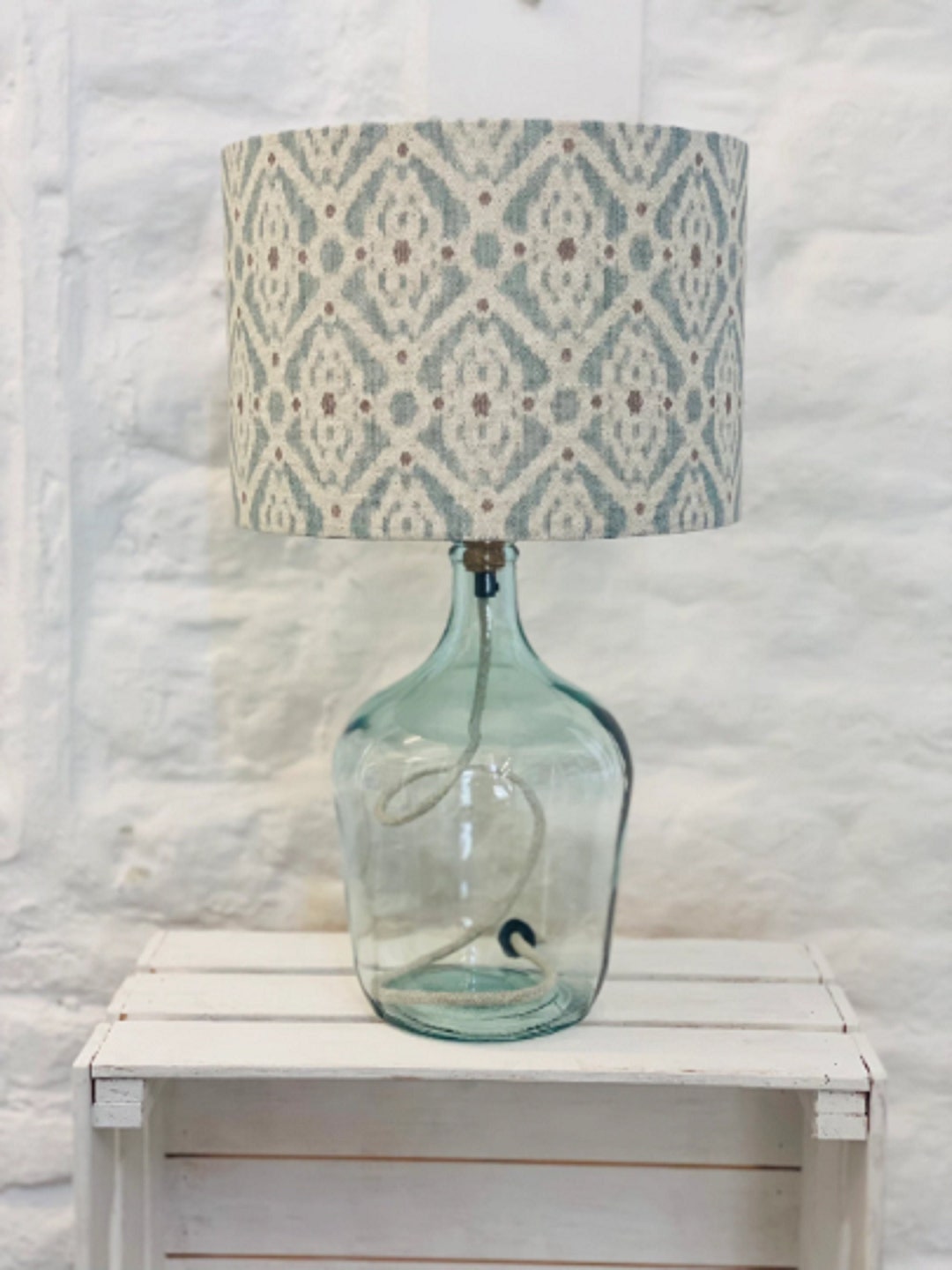 Extra Large Lampshade, Light Blue and Grey Ikat Style Drum Lampshade ...