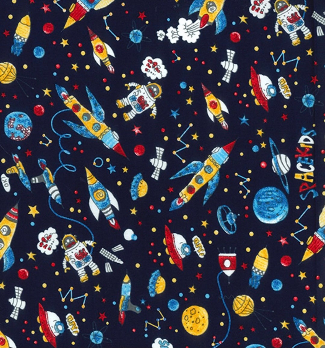 Blue Space Fabric 100% Cotton Poplin. Crafting, Cotton, Dressmaking ...
