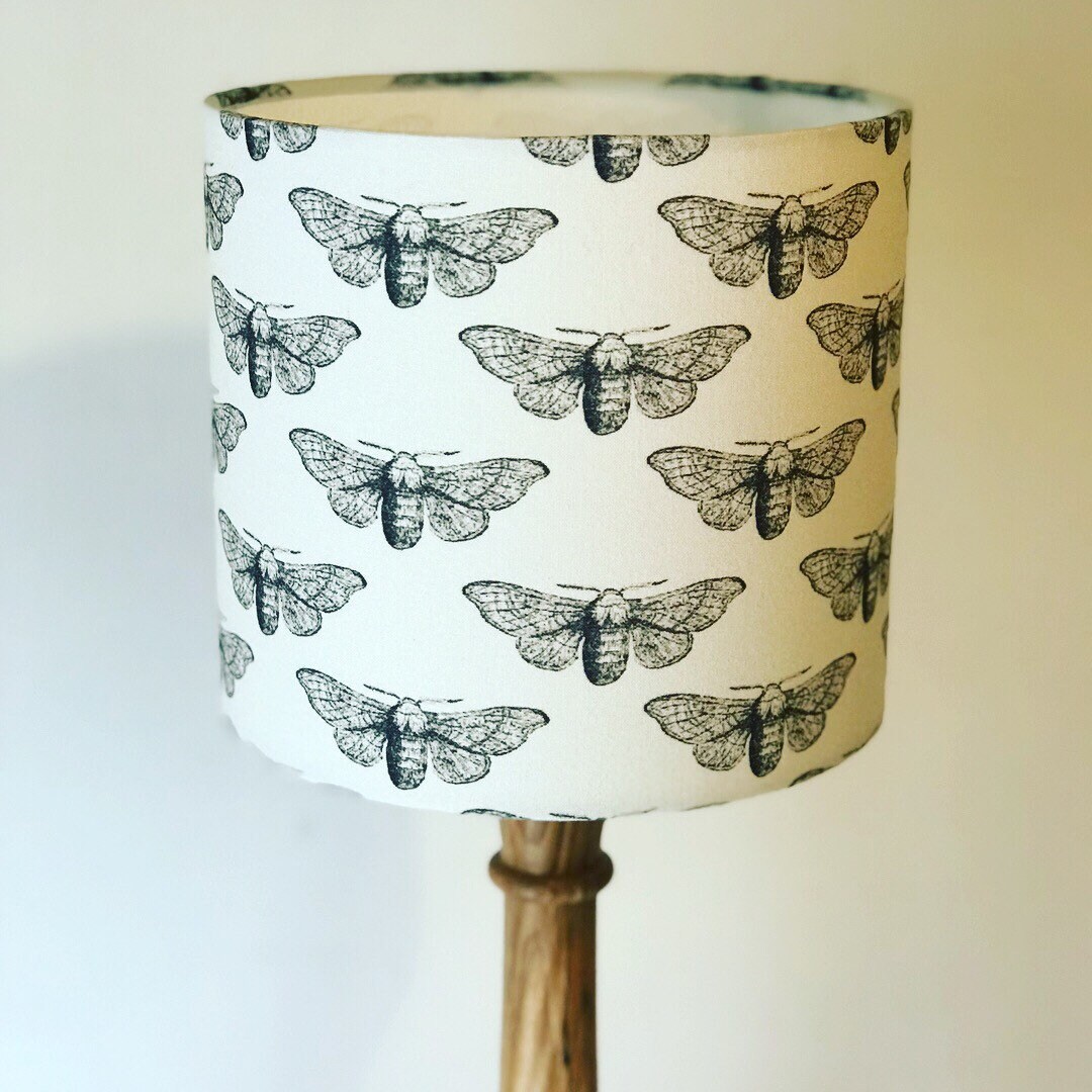 Moths Lampshade, Black and White With a Sepia Wash. Lamp, Table Lamp ...