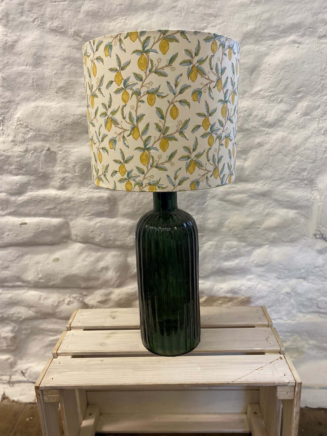 Tall Dark Green Recycled Glass Lamp Base, Ribbed Glass, Sustainable ...