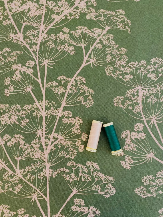 Dark Green Cow Parsley Floral Fabric Curtain Fabric Fabric by the Metre Upholstery Fabric Etsy Ireland