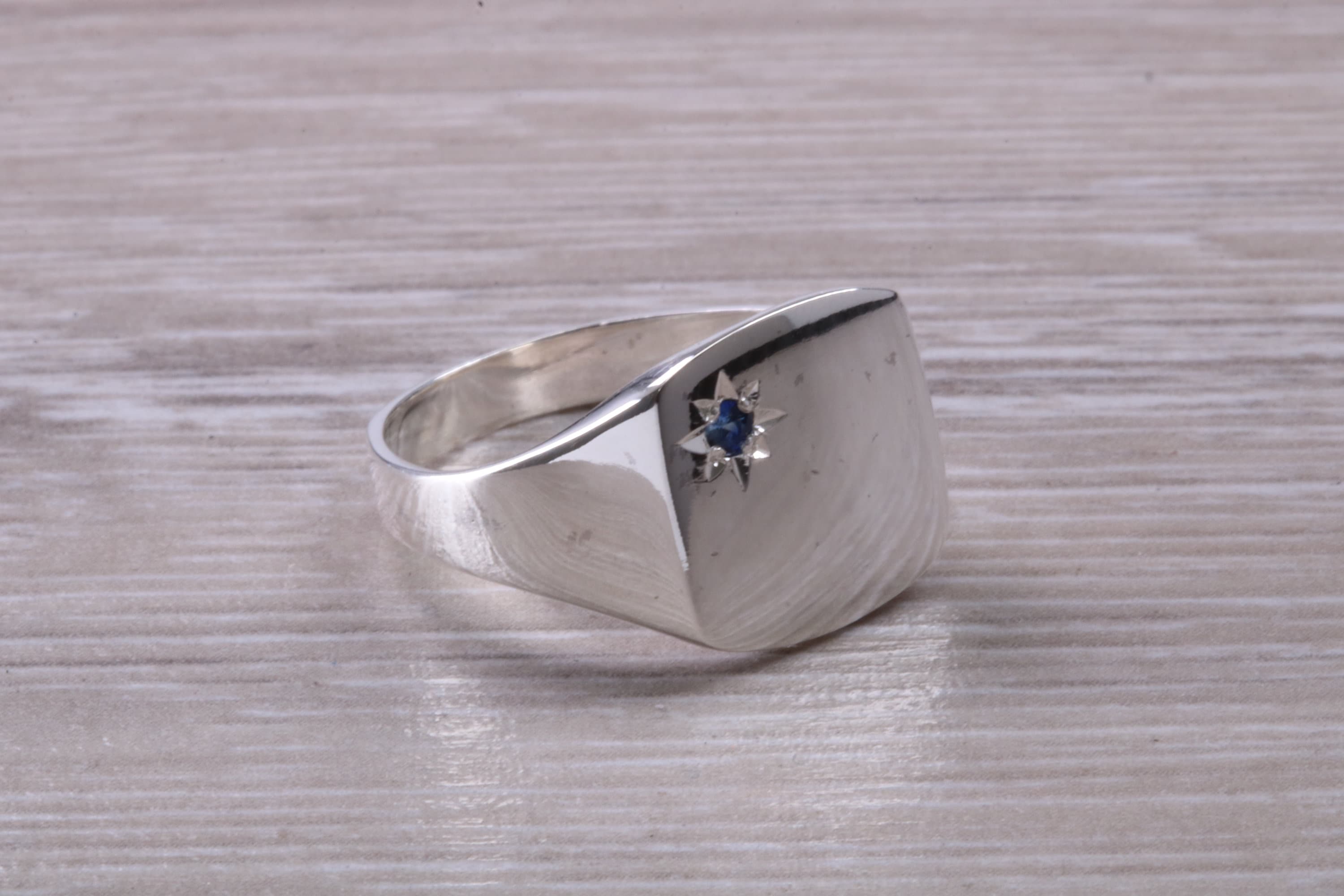 Blue Sapphire Set Signet Ring, Made in Your Choice of Precious Metals ...
