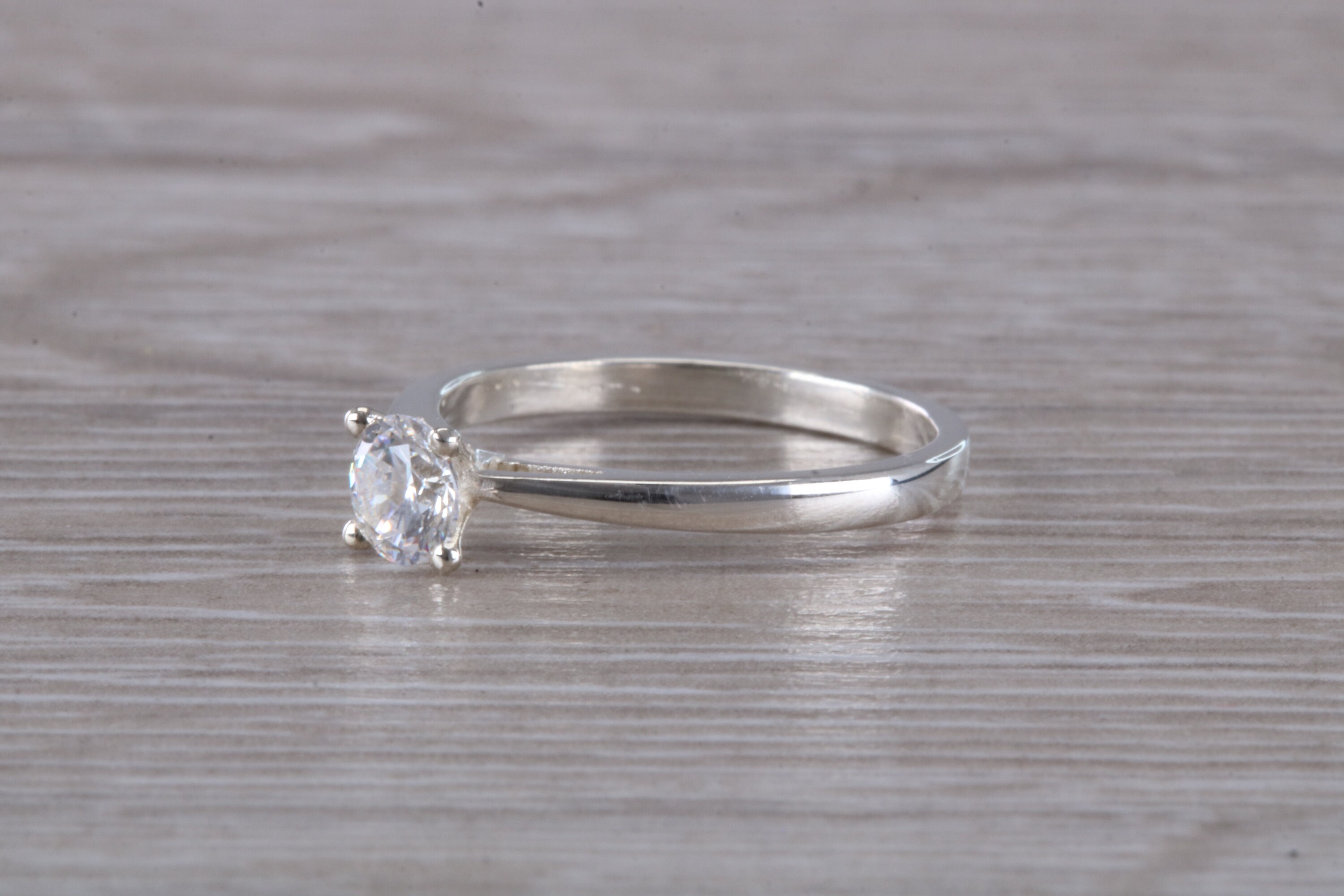 Silver solitaire ring set with beautiful round Diamond white | Etsy