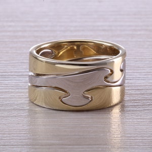 10 Mm Wide Jigsaw Puzzle Ring, Solid Two Tone Gold - Etsy UK