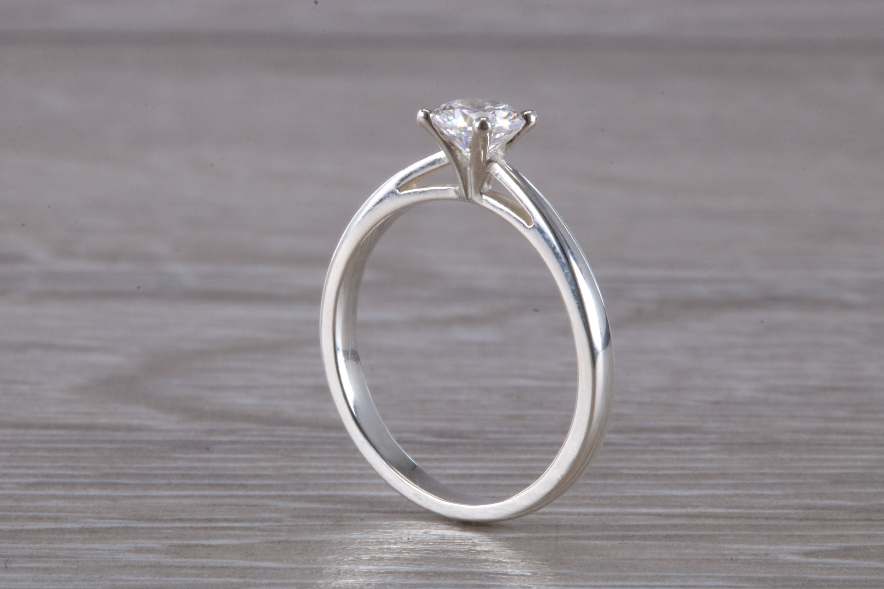 Silver solitaire ring set with beautiful round Diamond white | Etsy