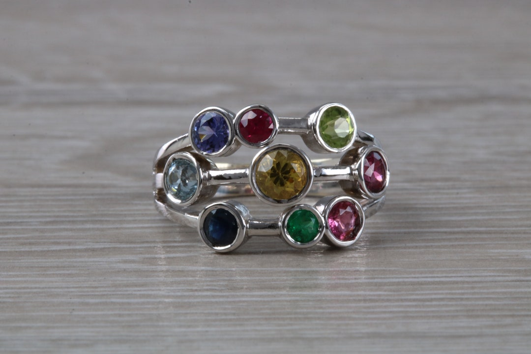 Multi Gemstone Set 13 Mm Wide Bubble Ring - Etsy