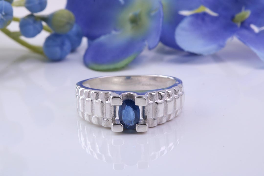 Gents Natural Oval Cut Half Carat Blue Sapphire Set Watch Strap Styled ...