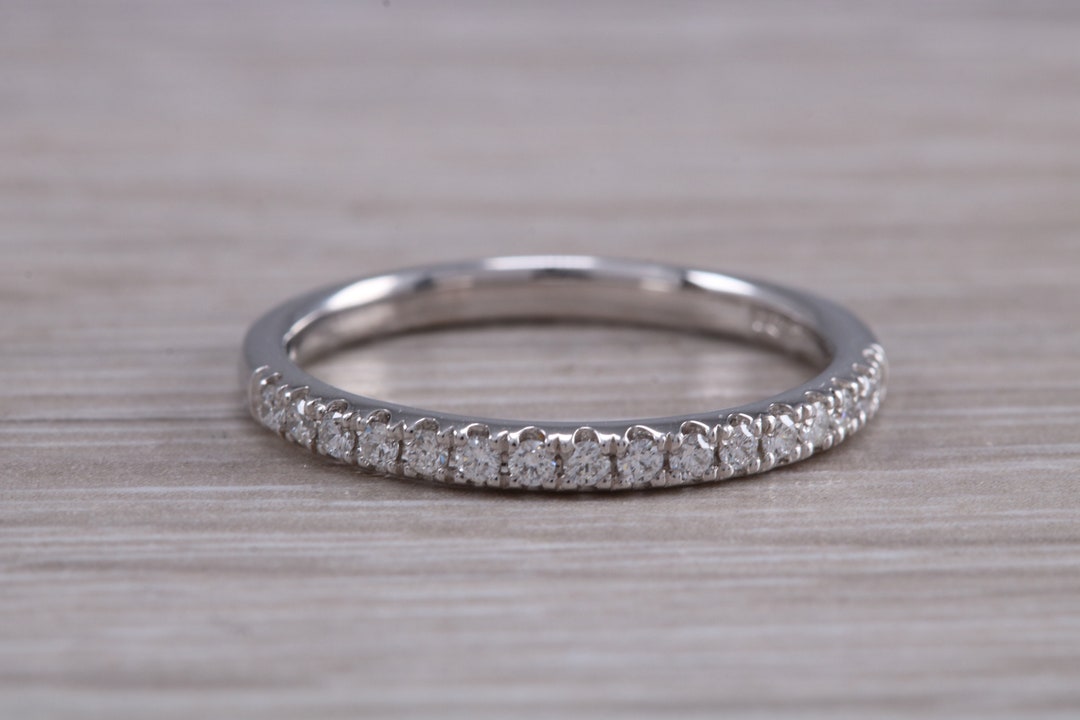 Half Circle Diamond Set Platinum Band - Etsy UK