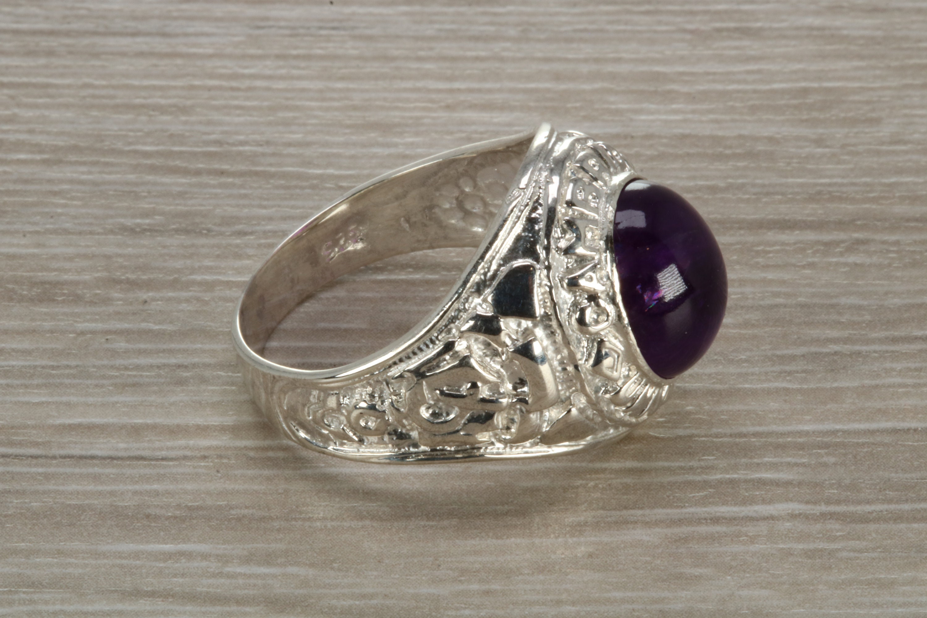 Gents Sterling Silver Amethyst Set College Ring - Etsy