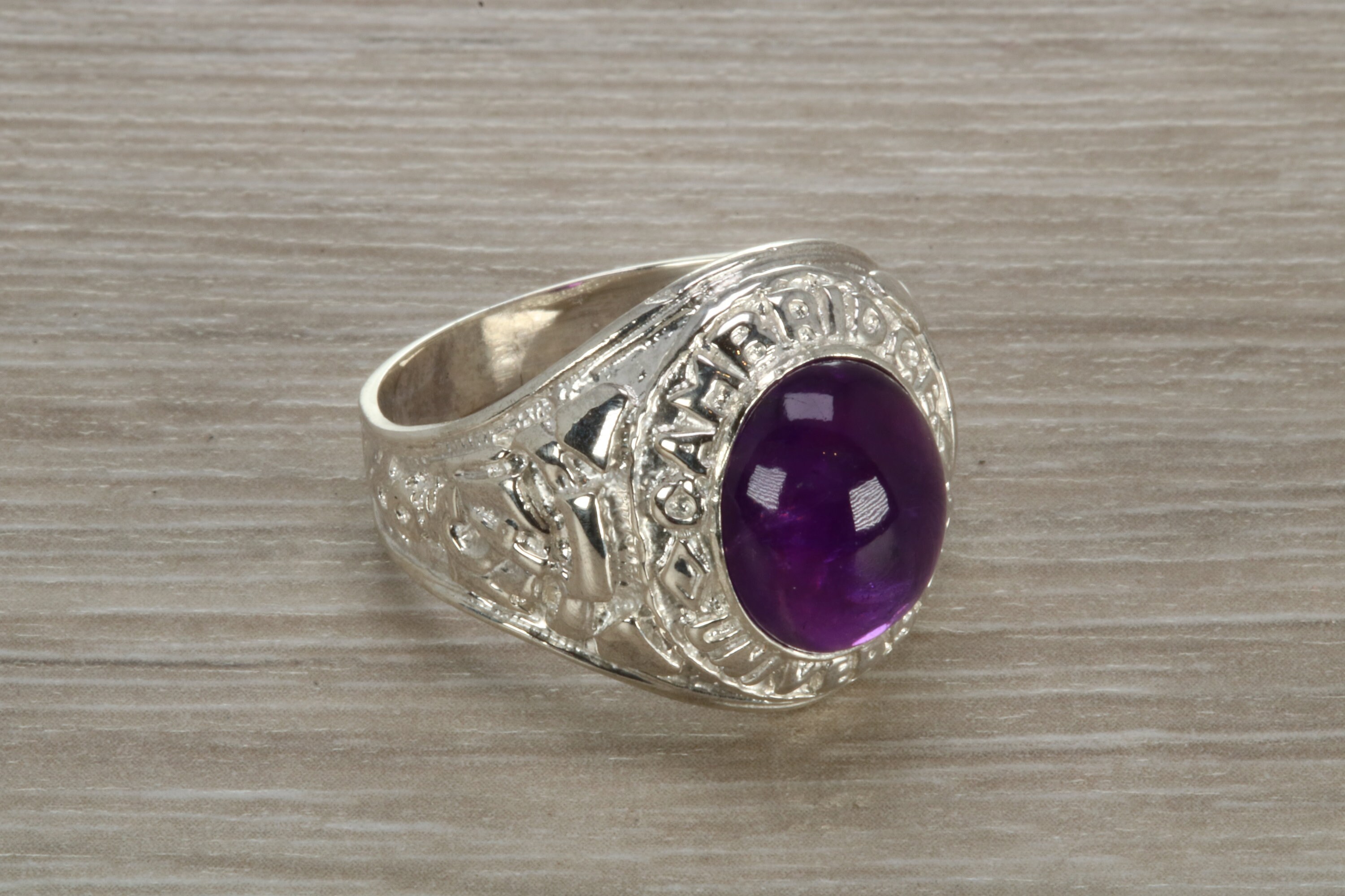 Gents Sterling Silver Amethyst Set College Ring - Etsy