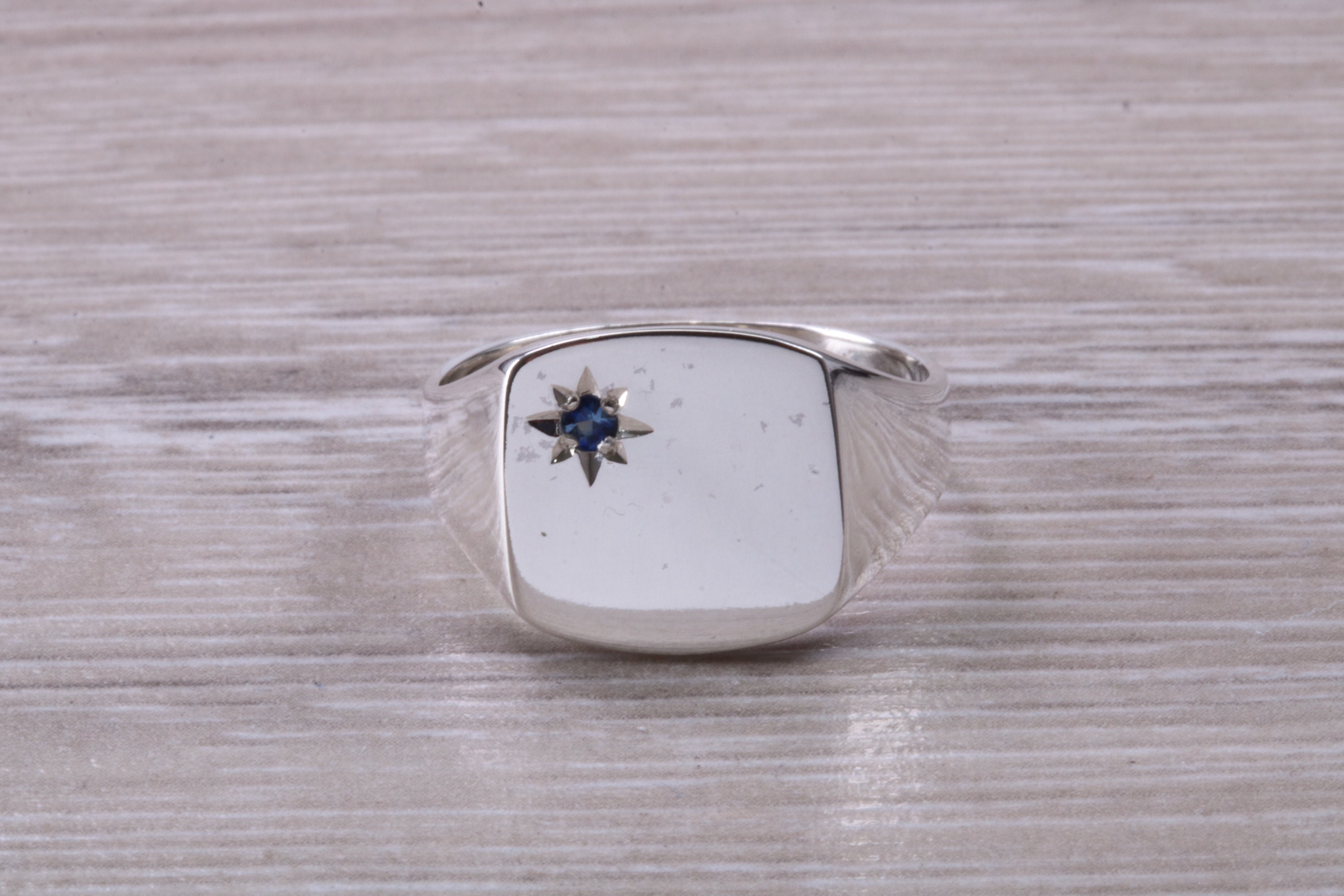 Blue Sapphire Set Signet Ring Made in Your Choice of Precious - Etsy UK