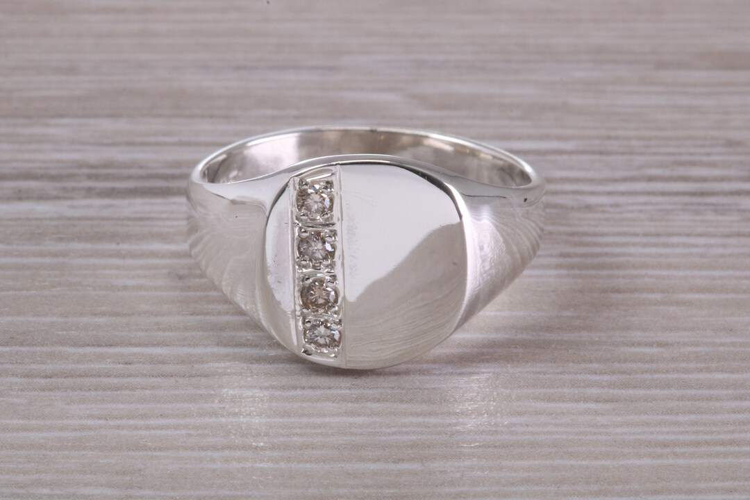 Four Natural Diamonds Set Signet Ring - Etsy
