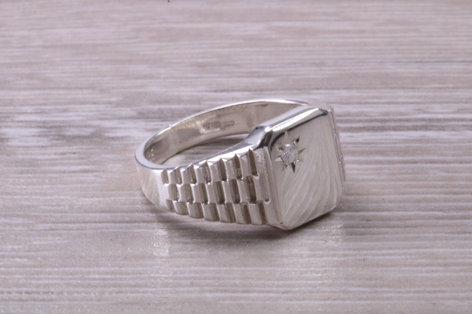 Watch Strap Style Diamond Set Signet Ring - Etsy