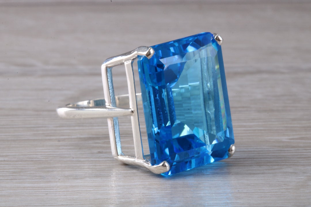 Very Large 38 Carat Electric Blue Topaz Statement Ring - Etsy