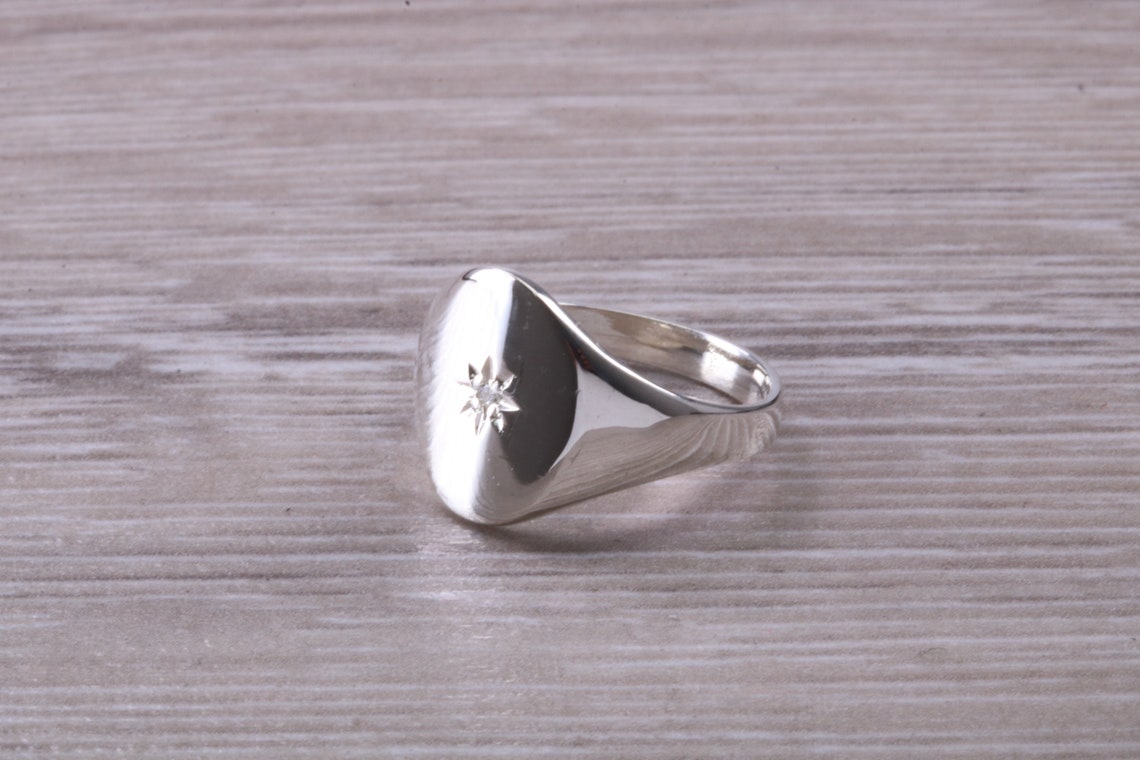 Very Dainty Diamond Set Signet Ring | Etsy UK