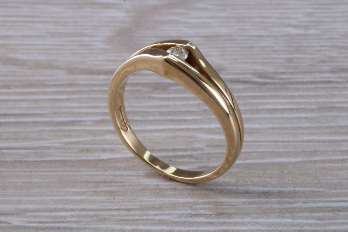 Yellow Gold Diamond Set Ring - Etsy UK