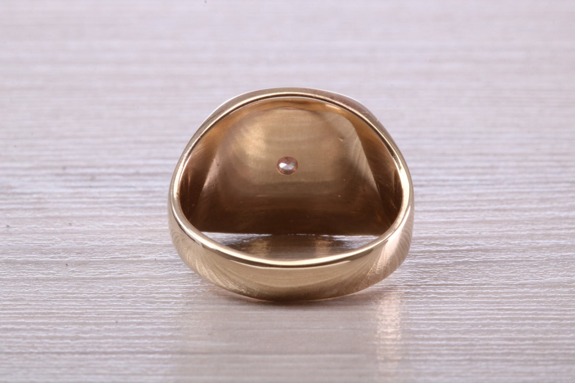 Chunky and Heavy Diamond Set Yellow Gold Signet Ring - Etsy