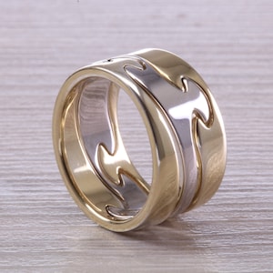 10 Mm Wide Jigsaw Puzzle Ring, Solid Two Tone Gold - Etsy UK