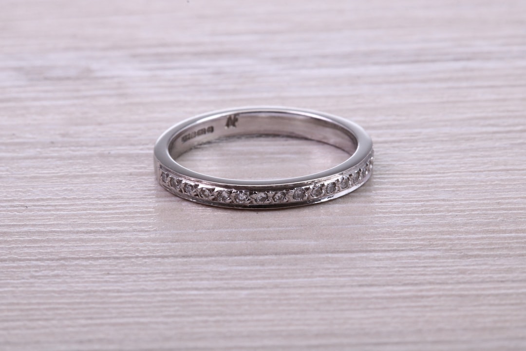 Half Circle Diamond Set 18ct White Gold Band - Etsy