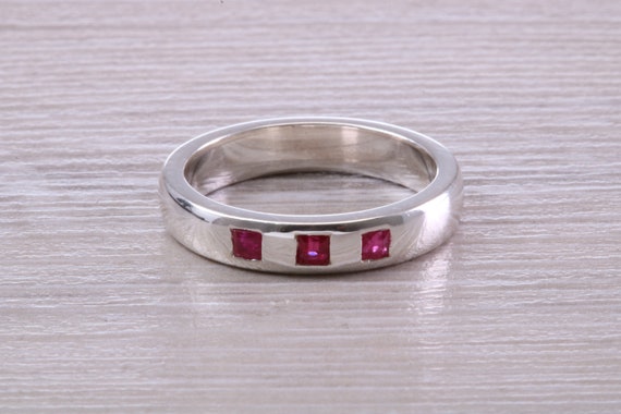 Three Natural Ruby Set Silver Band - Etsy