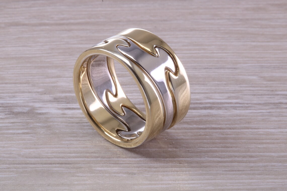 10 mm Wide Jigsaw Puzzle Ring Solid Two Tone Gold | Etsy