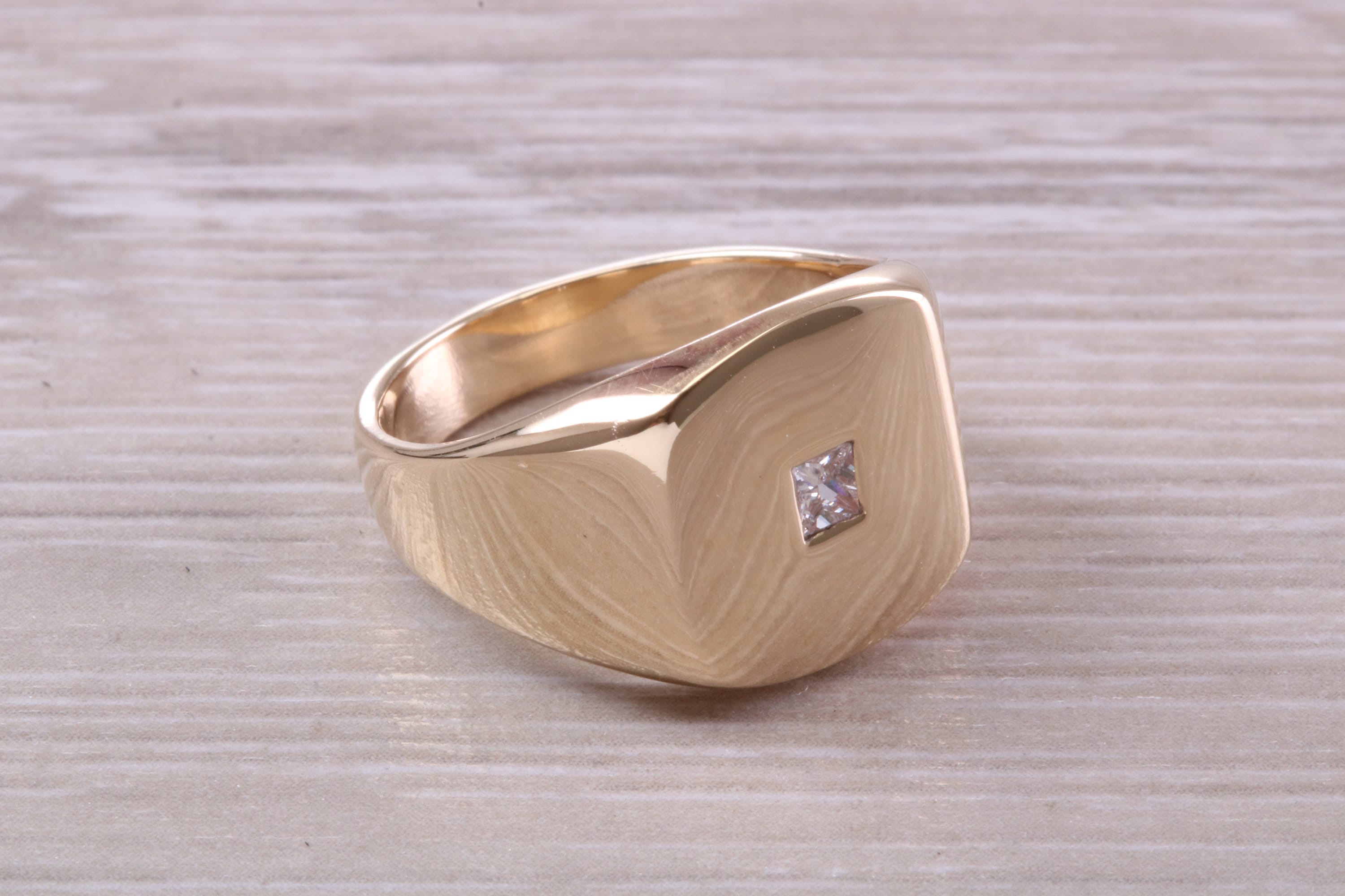 Chunky and Heavy Diamond Set Yellow Gold Signet Ring - Etsy